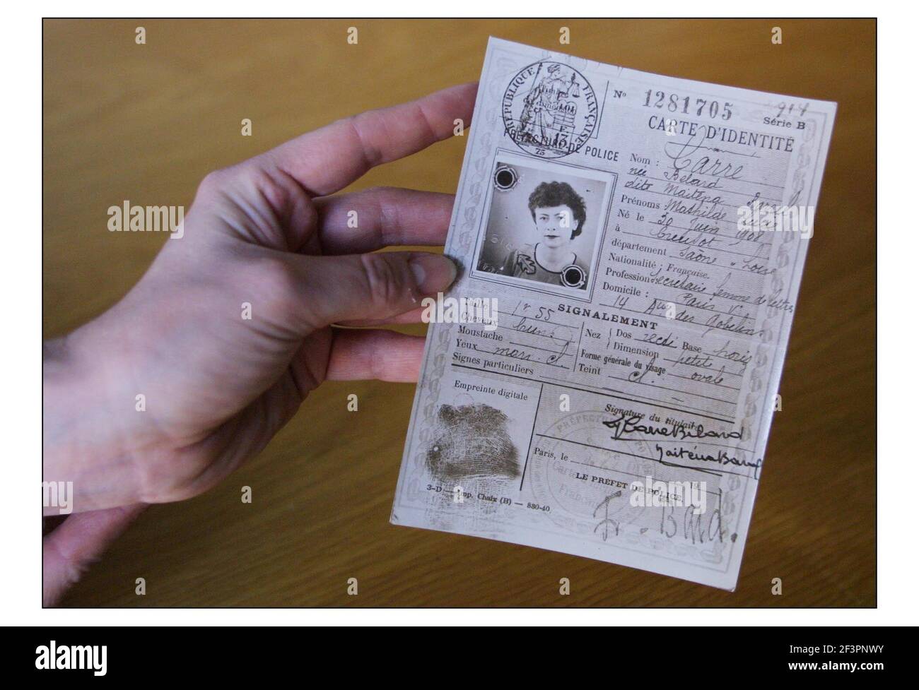 Identity document of Mathilde Lucie Carre suspected Double spy ...