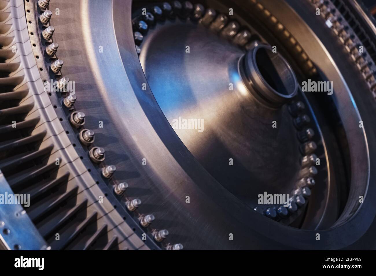 Turbine generator rotor with blades and discs, interior view. Elements ...