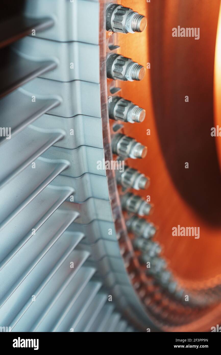Turbine generator rotor with blades and discs, interior view. Elements ...
