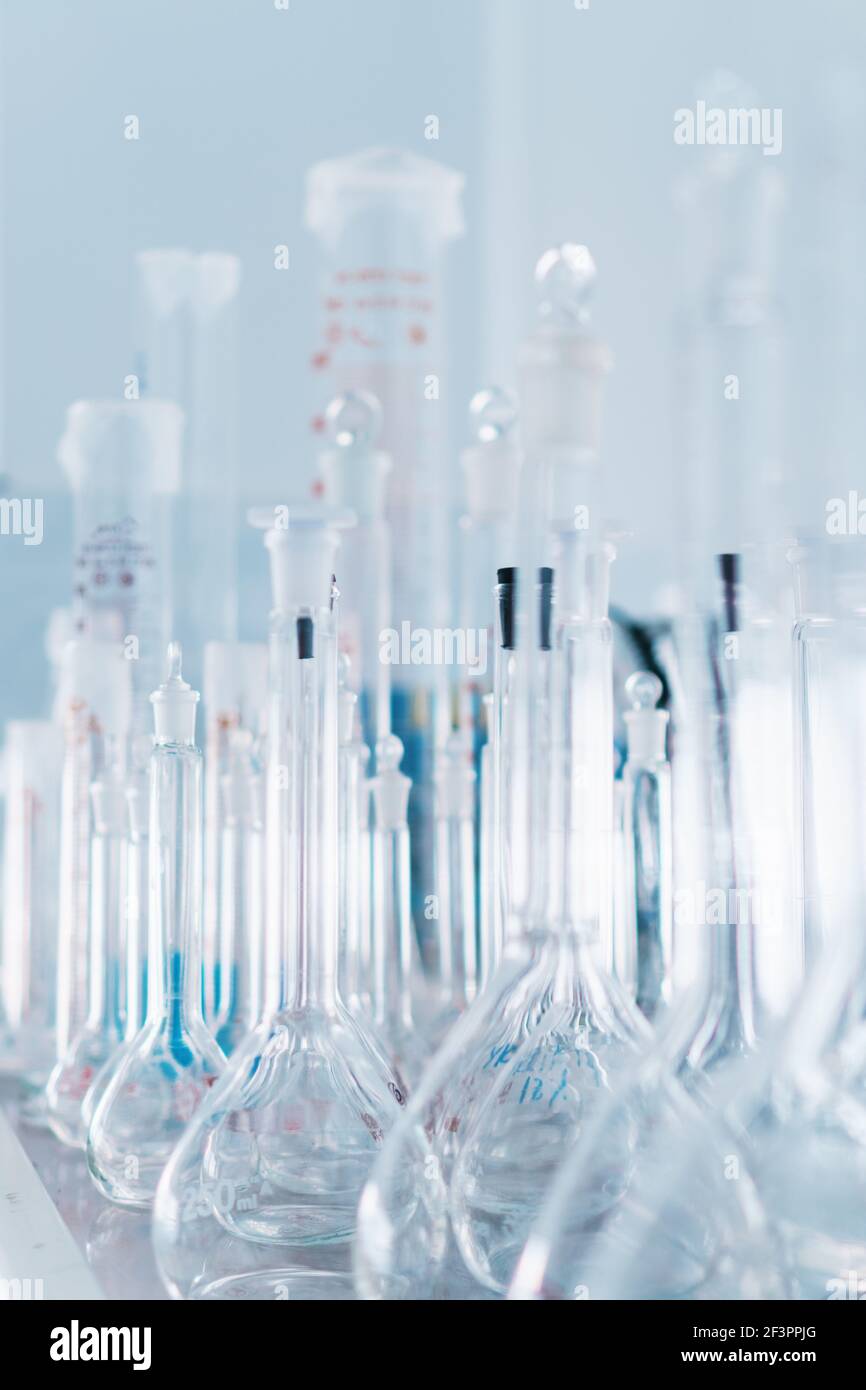 Laboratory glassware, test tubes and flasks for experiments and ...