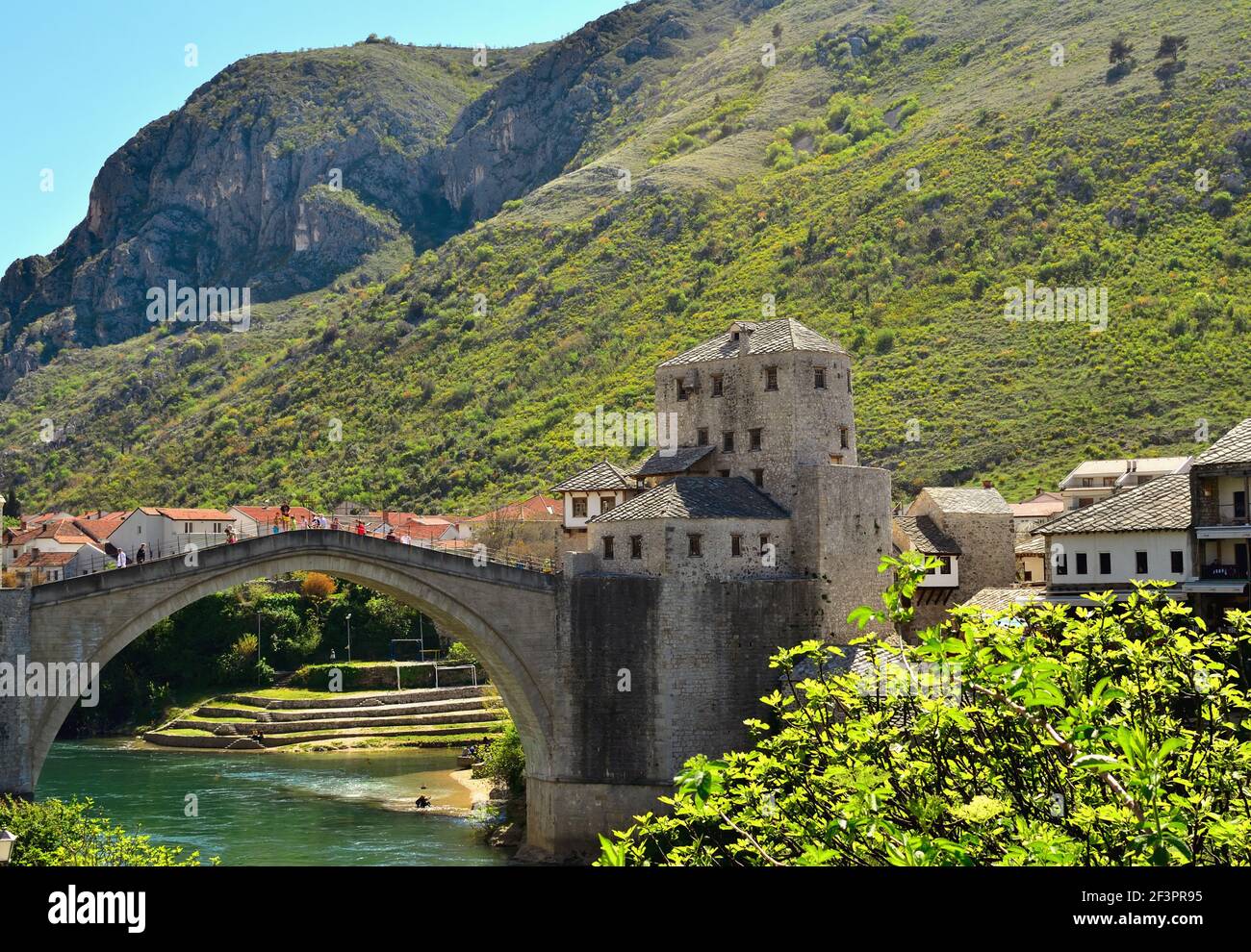 Historic Old Bridge over Neretva River in Mostar Bosnia and Herzegovina ...