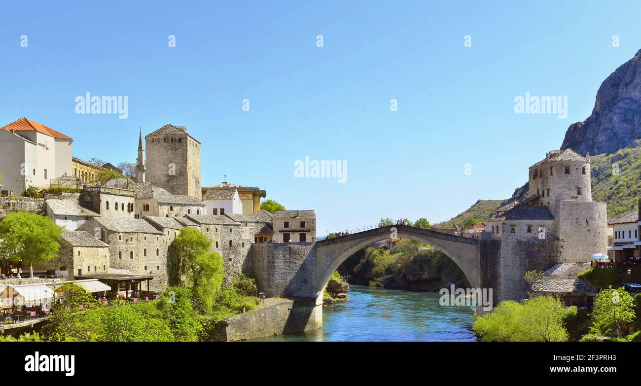 Historic Old Bridge over Neretva River in Mostar Bosnia and Herzegovina ...