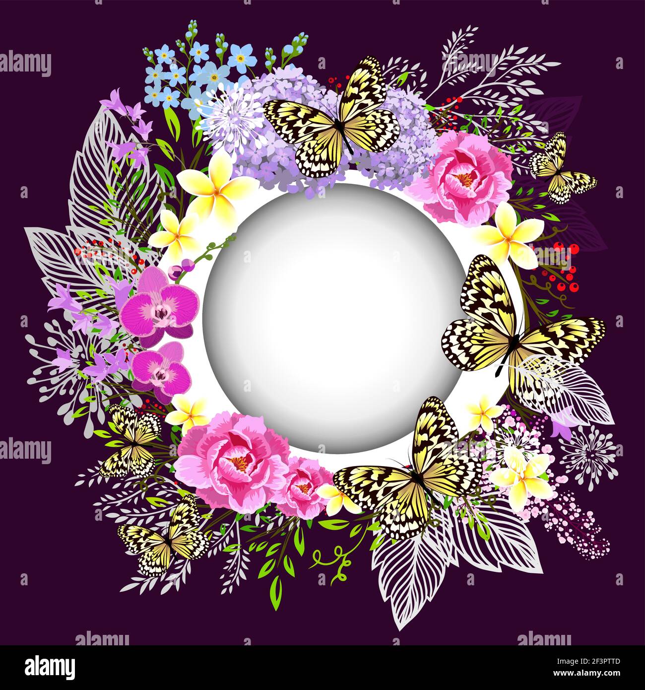 Beautiful floral frame with different flowers. Vector illustration ...