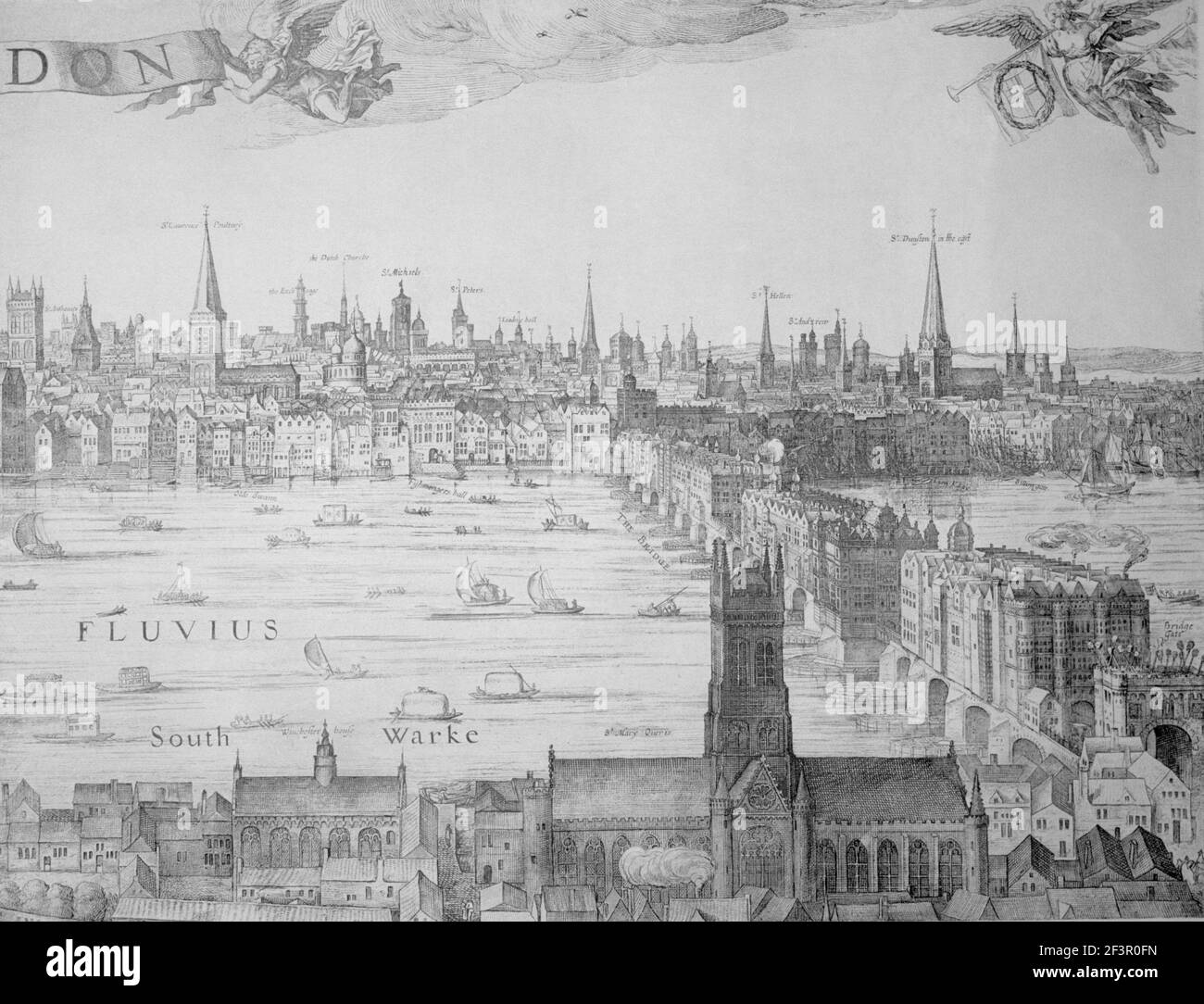 Extract from an engraving showing the City of London from Southwark ...