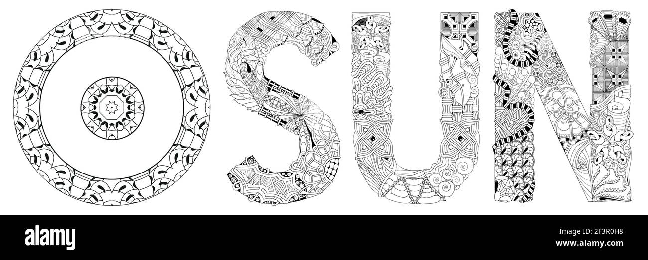 Vector handdrawn illustation of Sun sign with word SUN. Horoscope signs ...