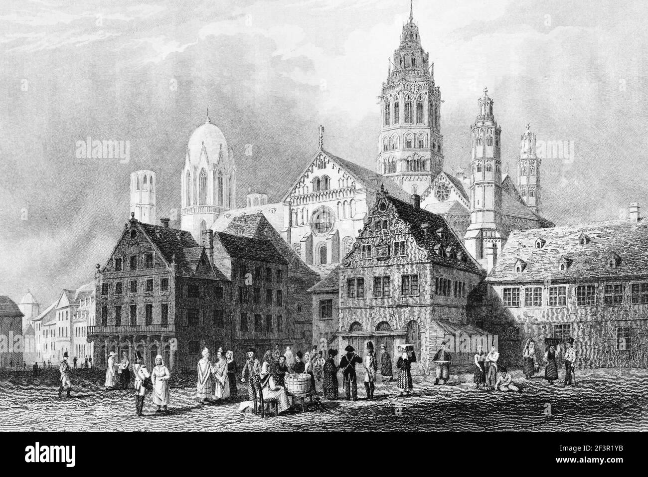 Romanic Cathedral of Mayence with baroque tower, Rhine River, Rhineland ...