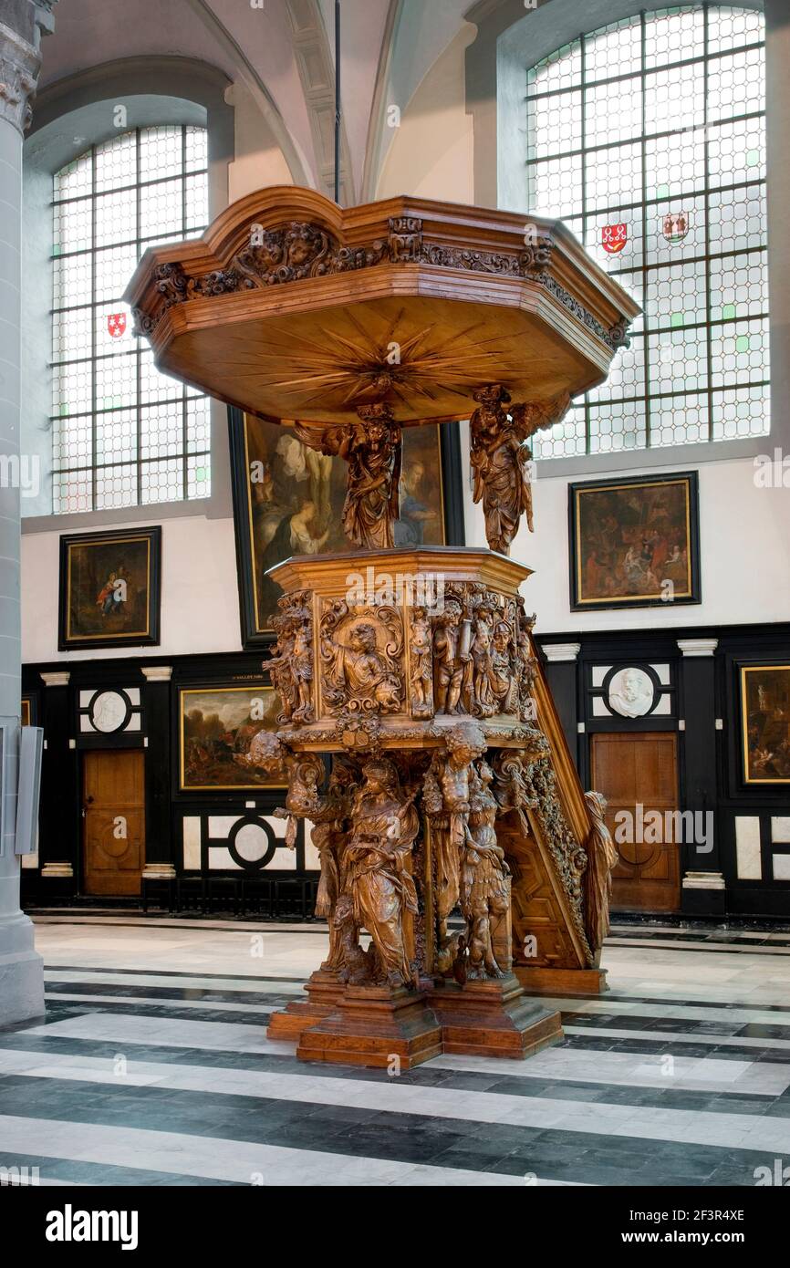 Baroque pulpit (1200) in The Church of St James, built 1200,Bruges ...