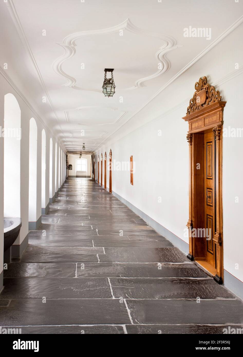 Corridor in Engelberg Abbey, a Benedictine monastery in Engelberg ...