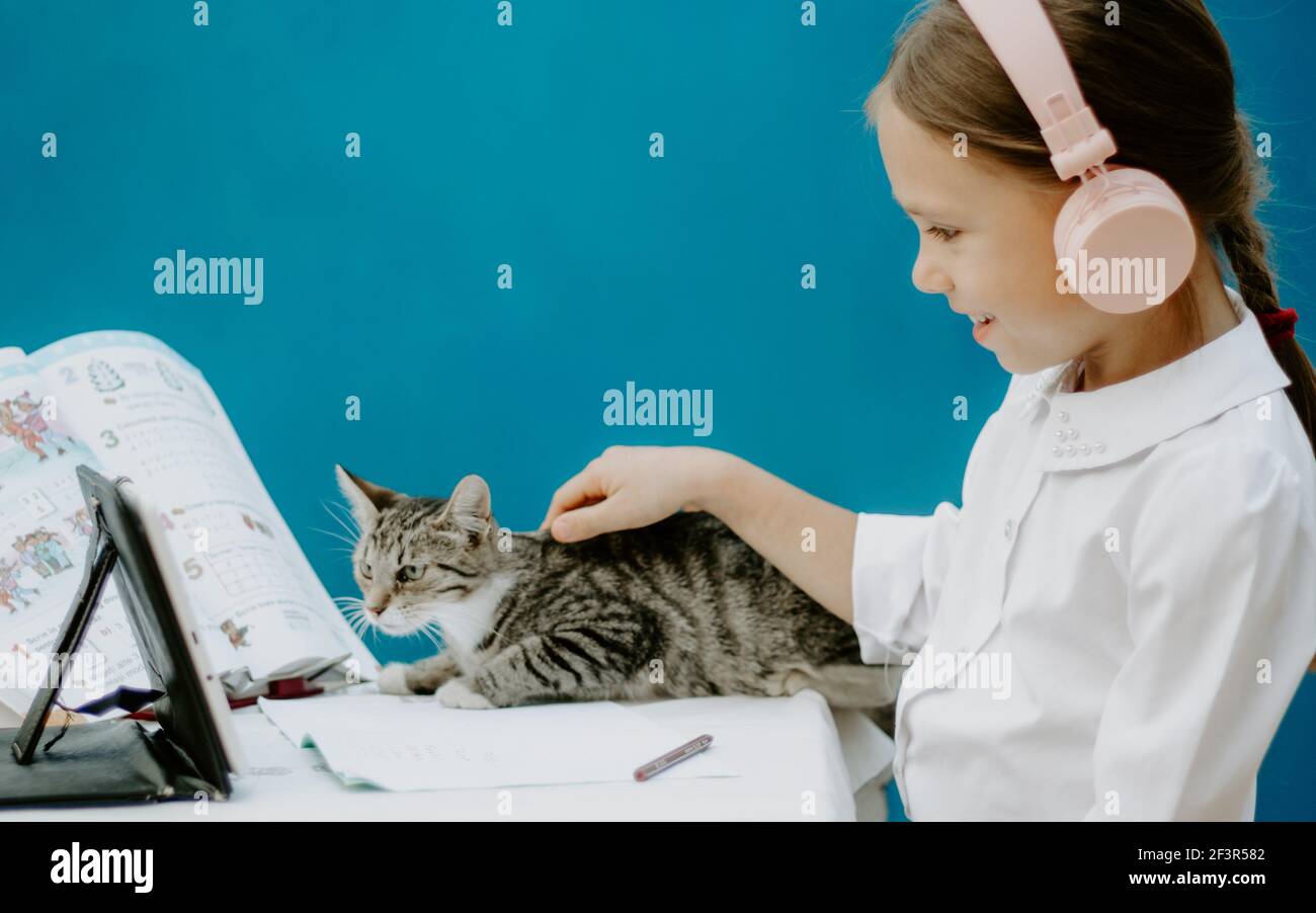 Girl student cat desk hi-res stock photography and images - Alamy