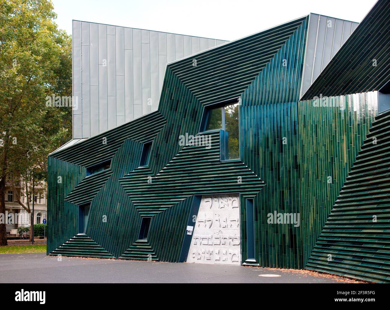 Modern geometrical exterior of new Mainz synagogue, burnt out in 1938 ...