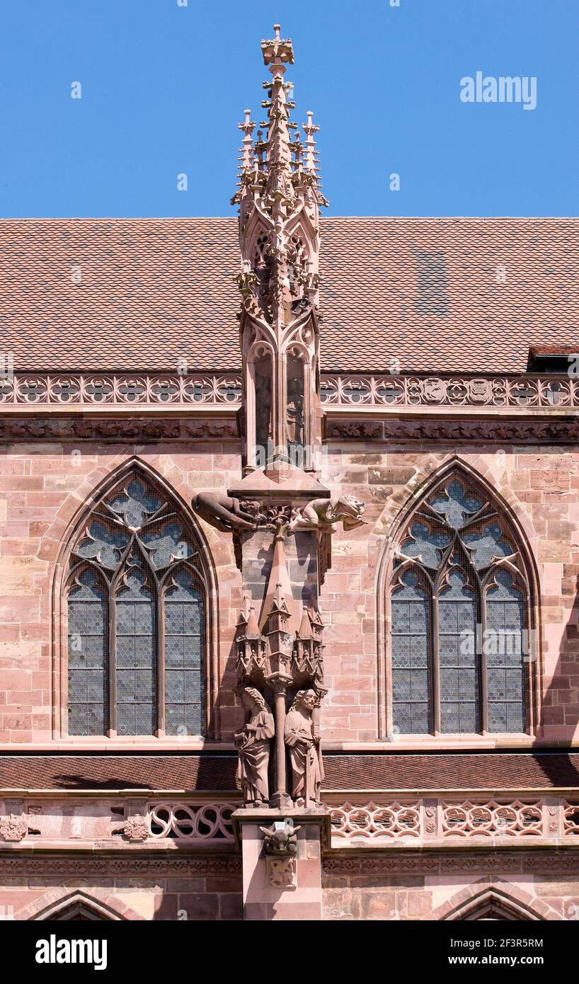Pinnacle and gargoyles on the Freiburg Minster Freiburg, Germany Stock ...