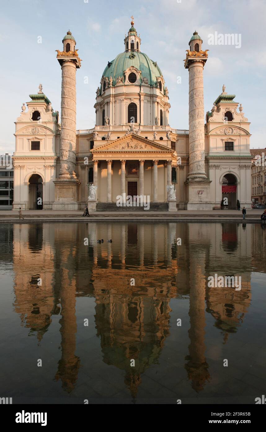 Copper dome, baroque rococo St Charles's Church, facing north, with ...