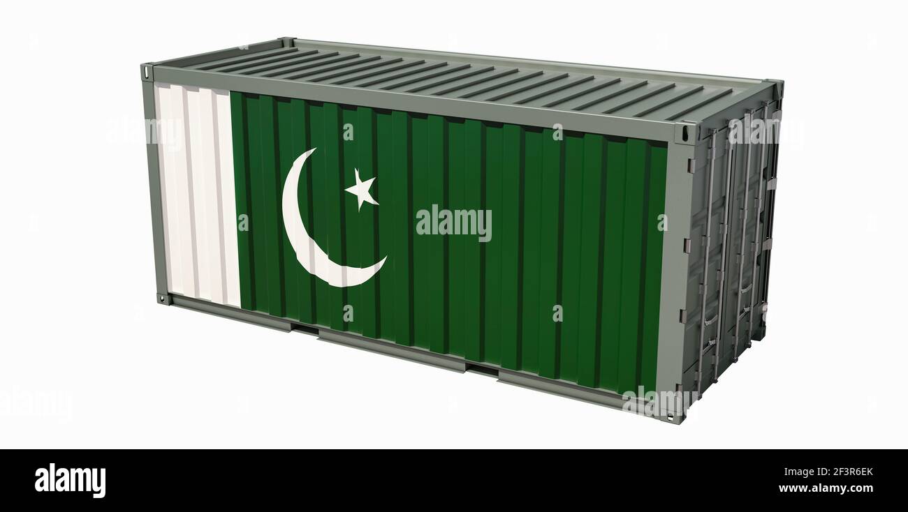 Cargo Container with Pakistan flag. Isolated on White. 3D Rendering ...