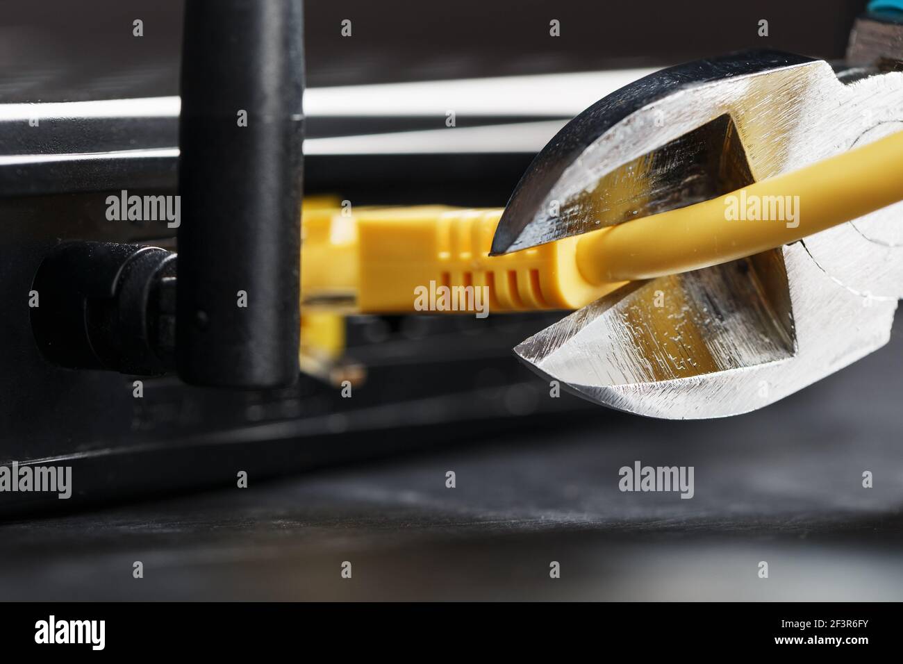 Cutting and disconnecting the network Internet connection with cutting ...