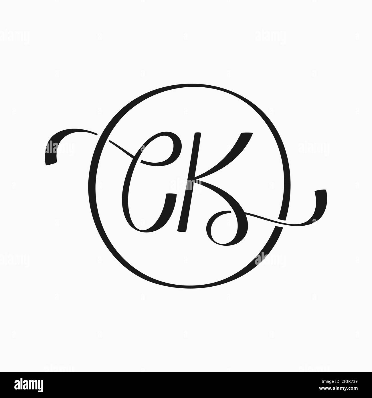 C and K Initial letter type calligraphic logo design. Handwriting ...