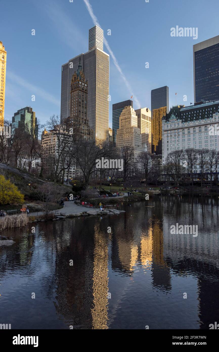 The Pond and Skyscrapers overlooking Central Park, New York, New York ...