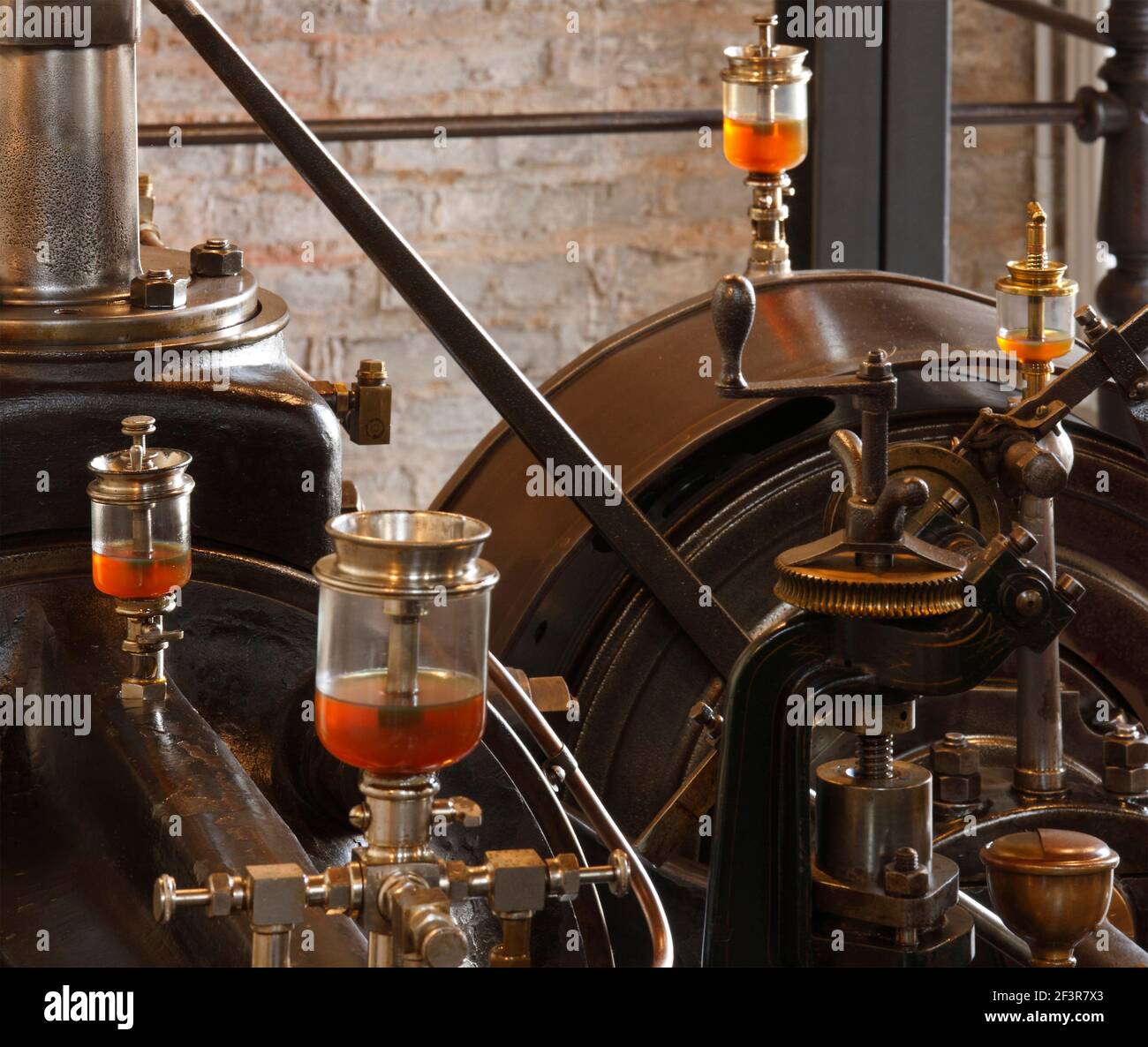 Close up detail of steam engine inside the machine house at the former ...
