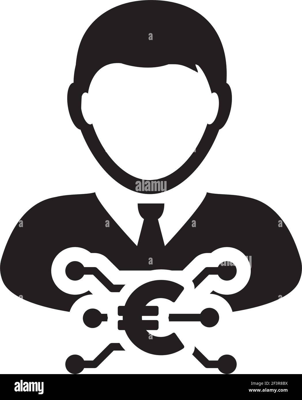 Euro icon vector digital money symbol with male user person profile ...