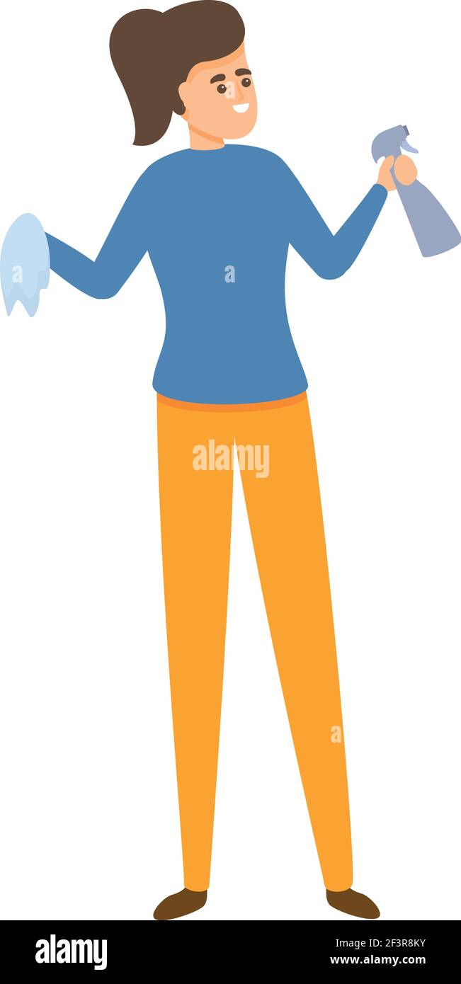 Girl cleaning mirror icon. Cartoon of Girl cleaning mirror vector icon ...