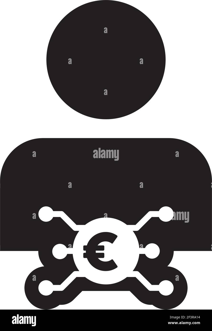 Digital euro icon vector currency symbol with male user person profile ...