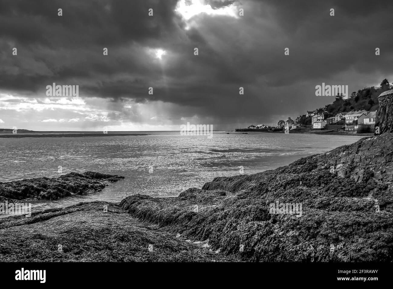 Threatening storm clouds gather over the estuary at Aberdovey in West ...