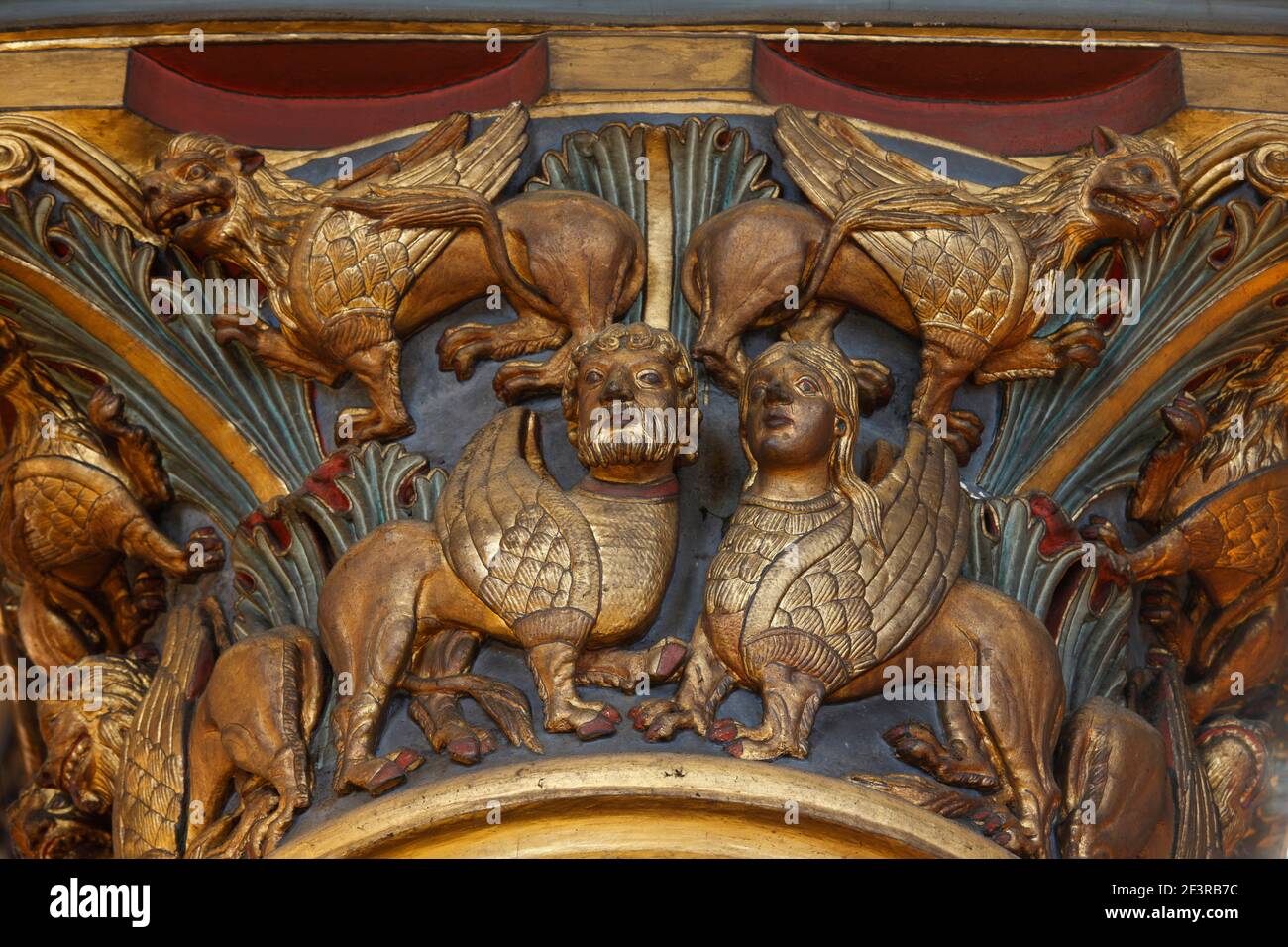 Romanesque griffins and demons in nave of Church of Saint-Germain des ...