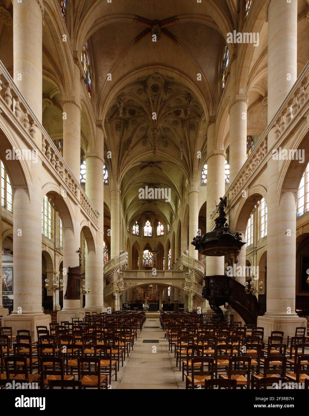 Interior of Renaissance Church of St Etienne du Mont, containing the ...