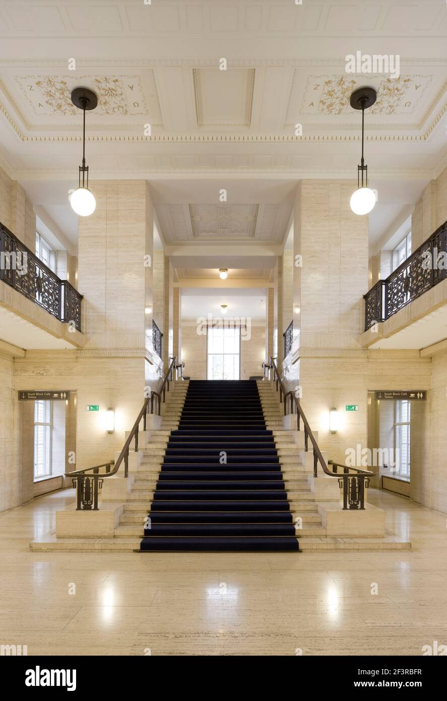 Staircase, galleries and white wide space of Crush Hall, Senate House ...