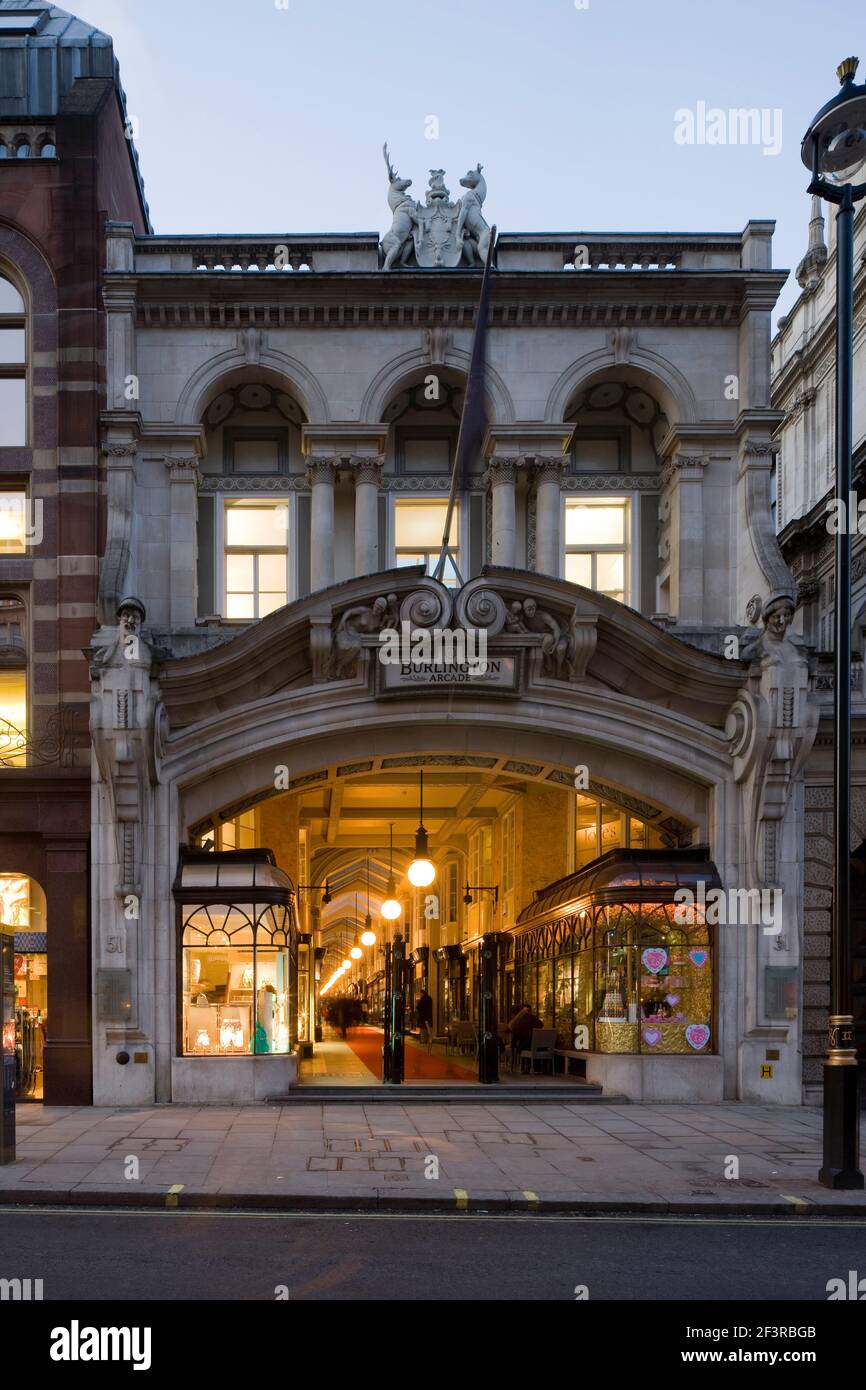 Entrance to the Burlington Arcade, a covered shopping arcade that runs ...