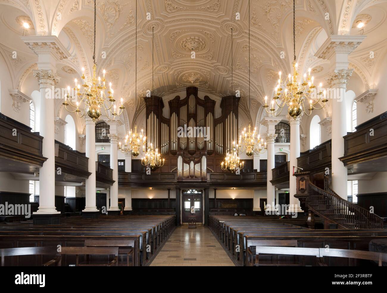 Galleries, panels, columns and organ in interior of St Martin in the ...