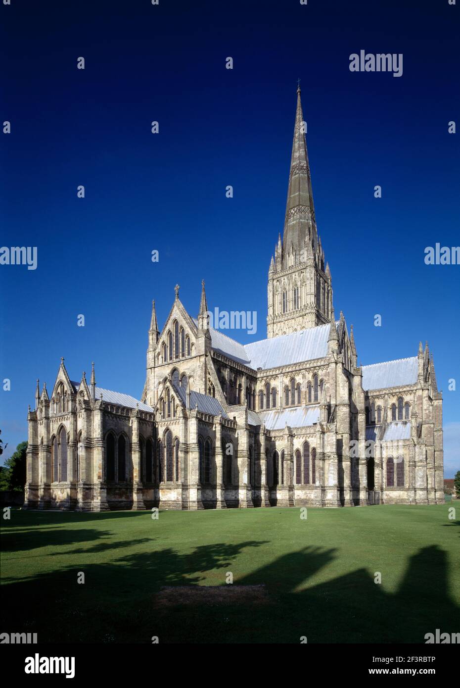 Blue skies covering the Northeast facing of medieval English Salisbury ...