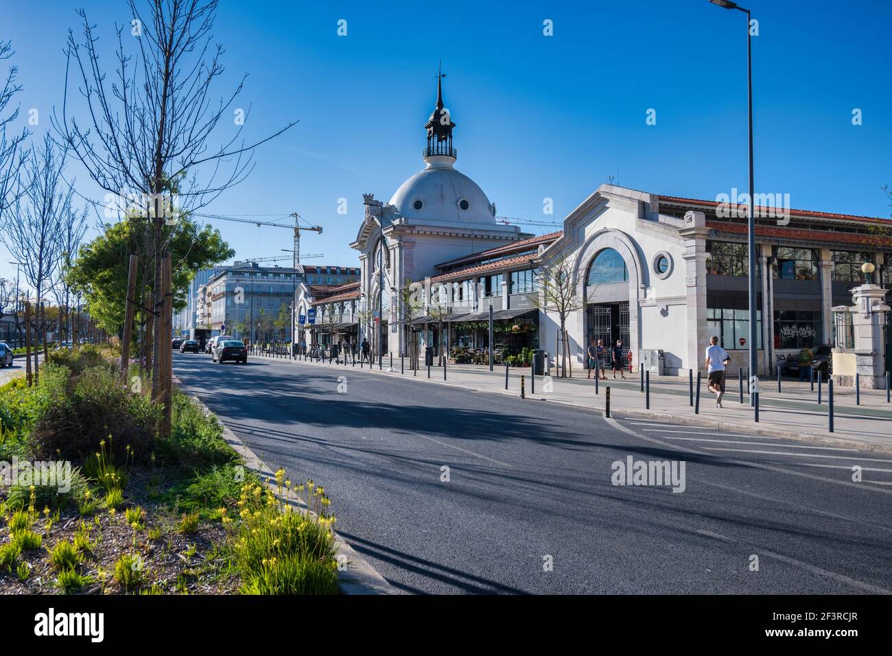 Street view of the historic Mercado da Ribeira in Lisbon, Portugal ...