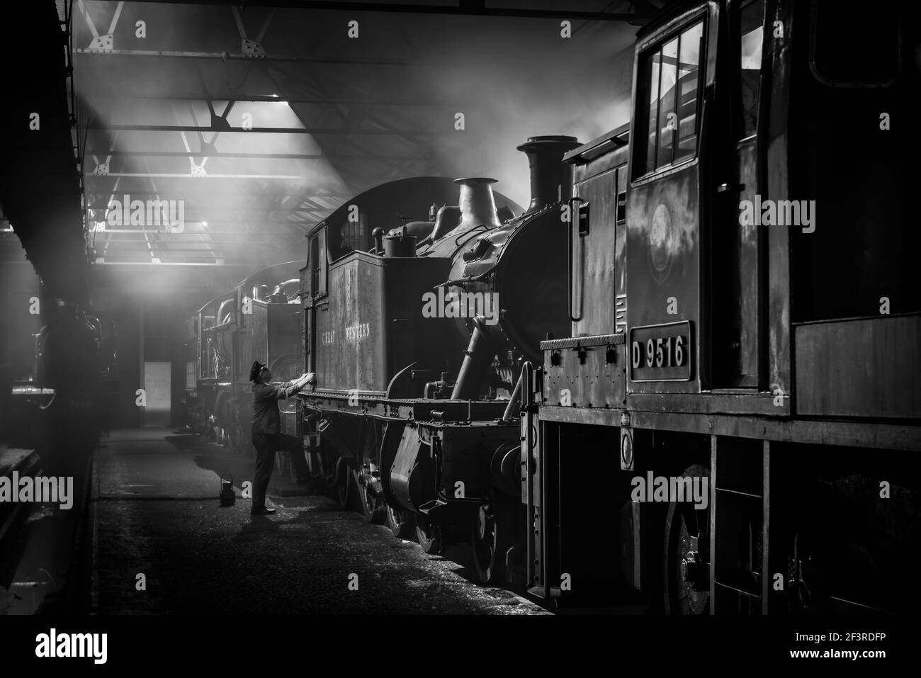 Inside of an old steam locomotive Black and White Stock Photos & Images ...