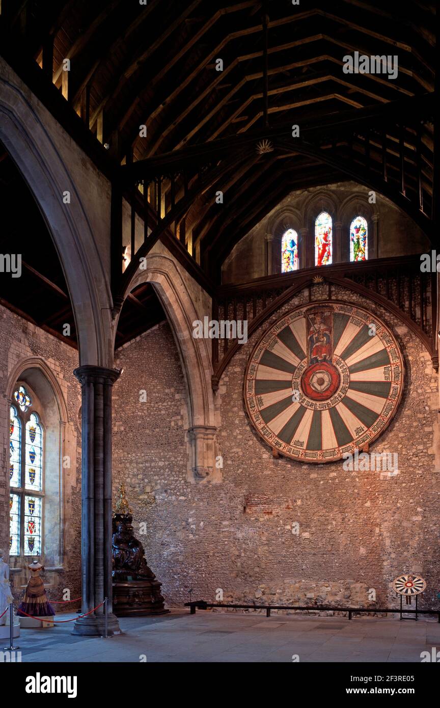 Medieval round table hanging on wall in Winchester castle, Winchester ...
