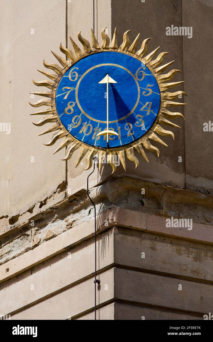 Baroque wall-mounted sundial, Altenburg, Thuringia, Germany Stock Photo ...