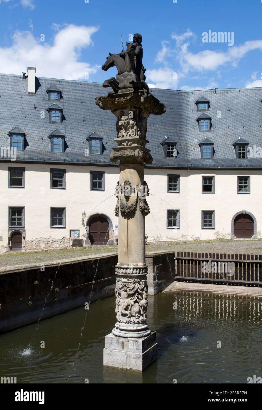 Medieval gothic fountain in the Castle, Altenburg, Thuringia, Germany ...