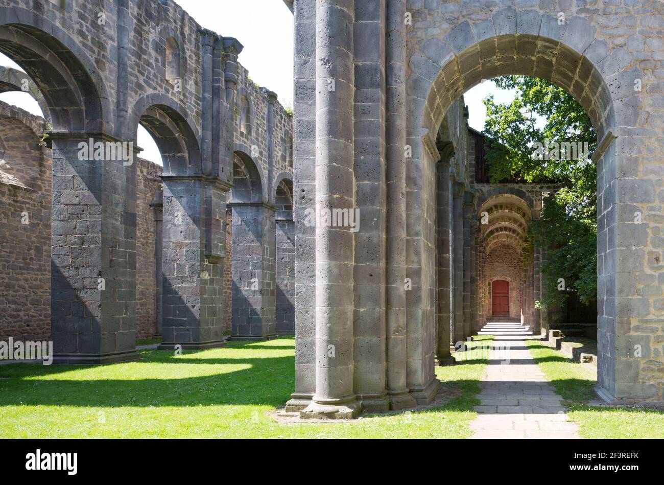 Nave and arches in ruins of Arnsburg Abbey, Lich, Hesse, Germany ...