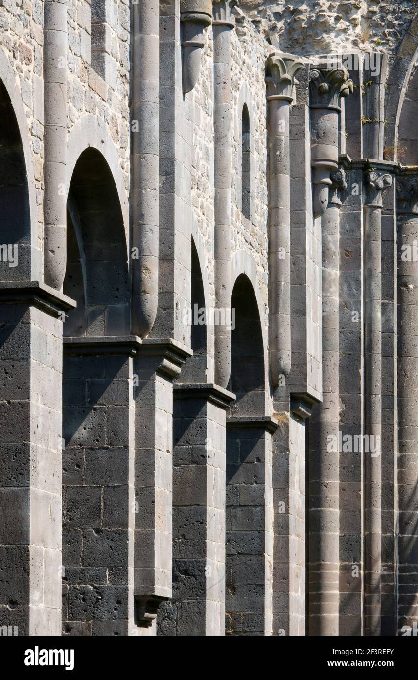 Northern wall of the central nave in ruins of Arnsburg Abbey, Lich ...
