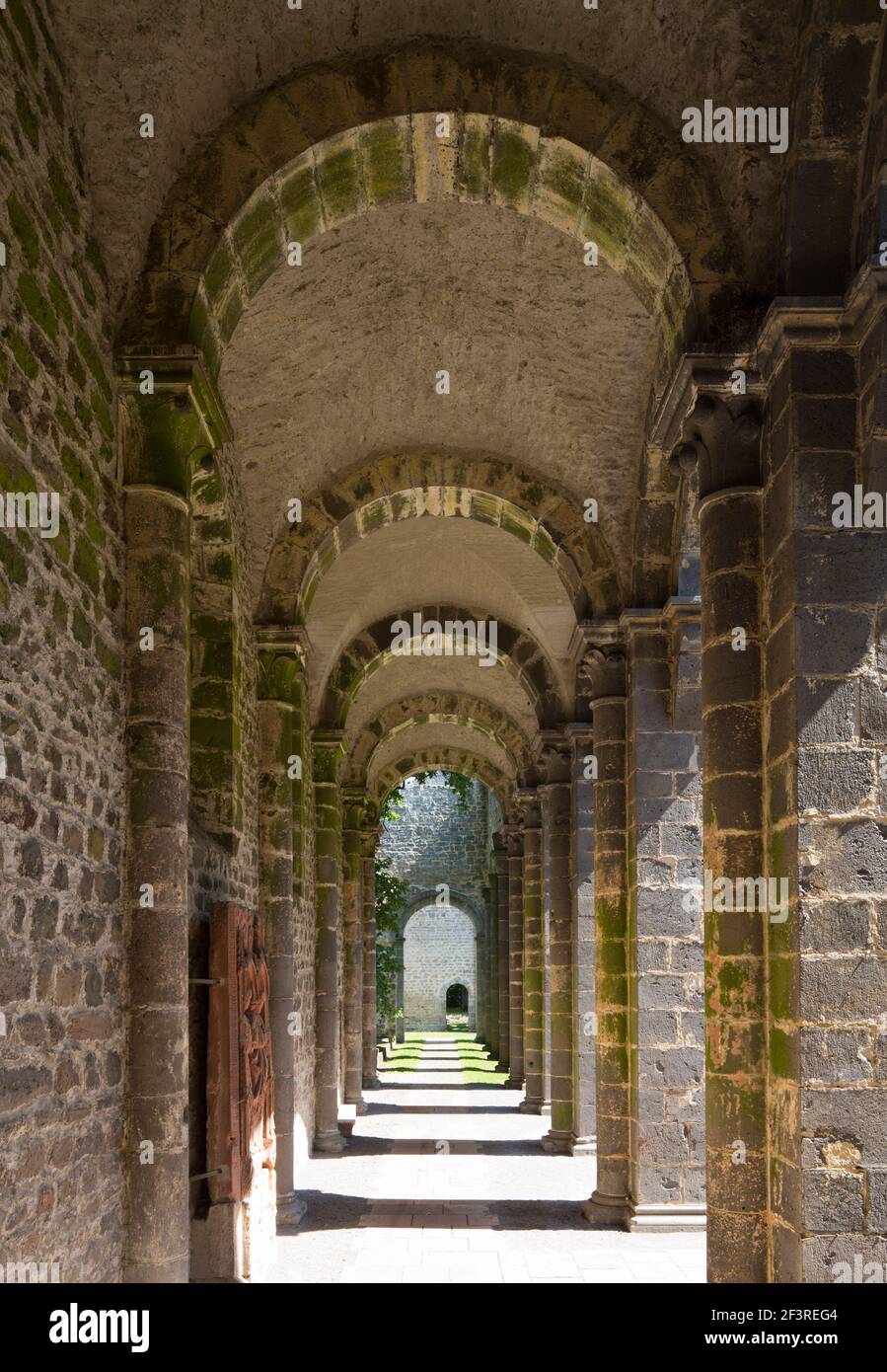 Aisle with arched roof in ruins of Arnsburg Abbey, Lich, Hesse, Germany ...