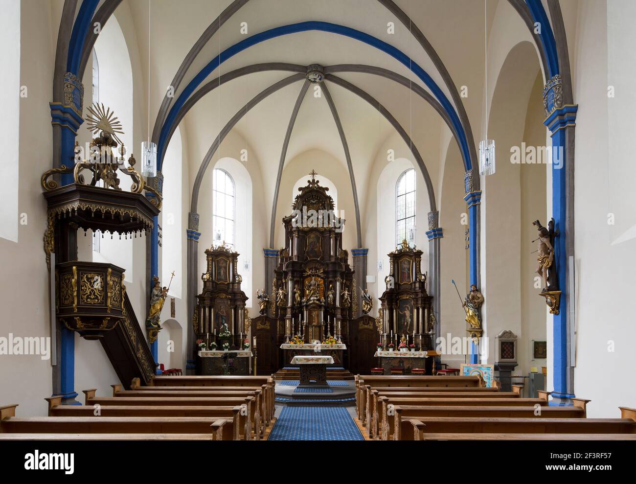 Medieval altar in church with vaulted ceiling, Bad Breisig, Rhineland ...