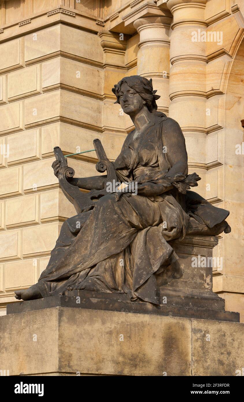 Statue of woman with lyre in front of the Rudlophinum by Josef Zitek ...