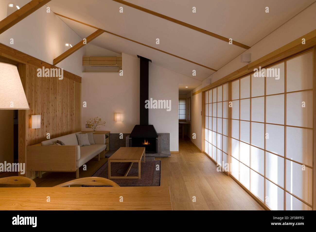 House in Minamigaoka, Cottage, View of the dining and living room Stock ...