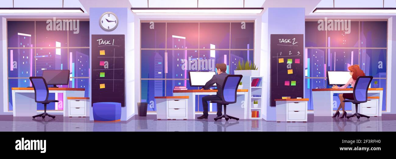 Modern office night office workers Stock Vector Images - Alamy