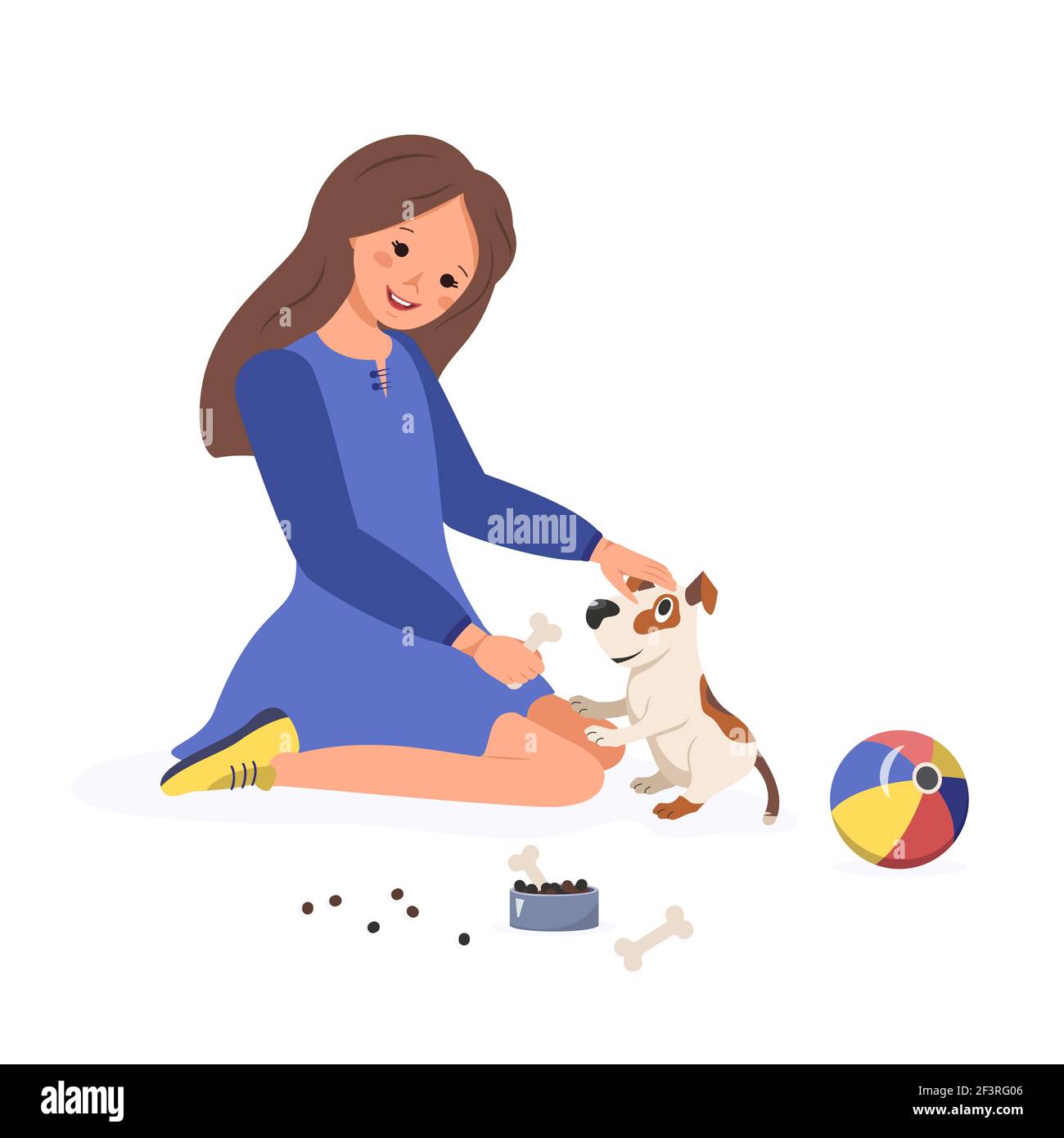 Girl Feeding The Dog Clipart
