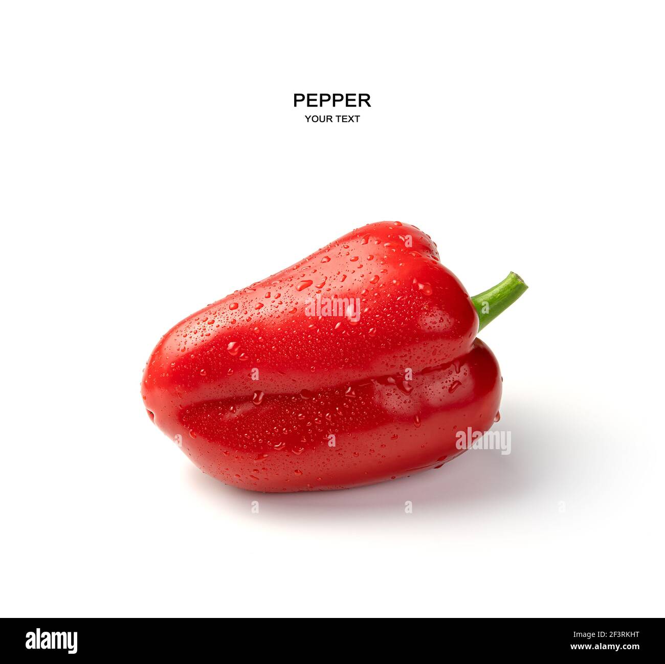 Ripe red bell pepper covered with water drops isolated on a white ...