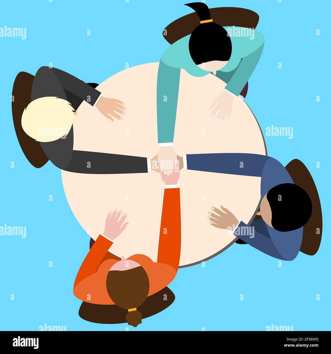 Hands together multiracial top view Stock Vector Images - Alamy