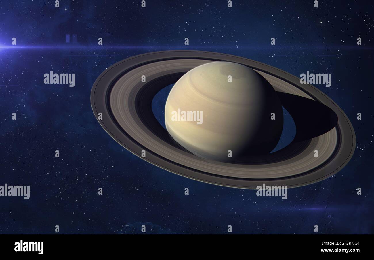View of planet Saturn from space. Space, nebula and planet Saturn. This ...