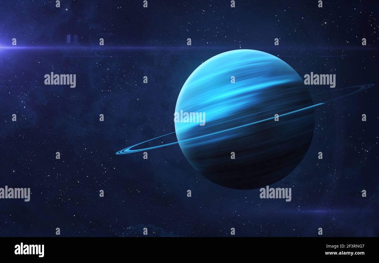 View of planet Uranus from space. Space, nebula and planet Uranus. This ...