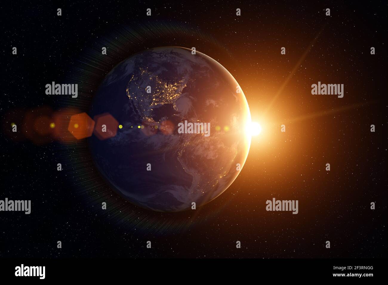 Space, Sun and planet Earth. Western hemisphere. This image elements ...
