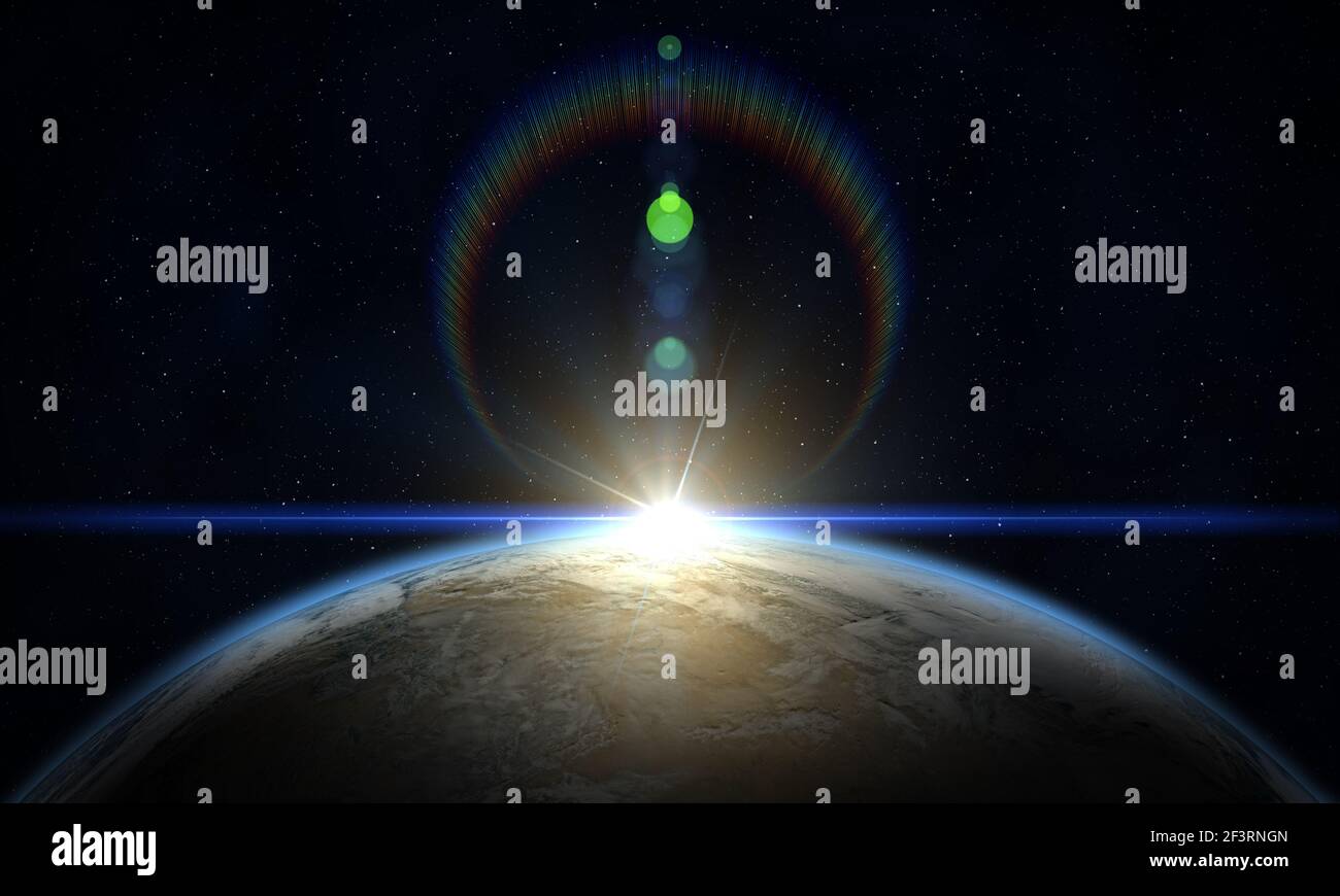 Earth with Moon and bright sun. Elements of this image furnished by ...